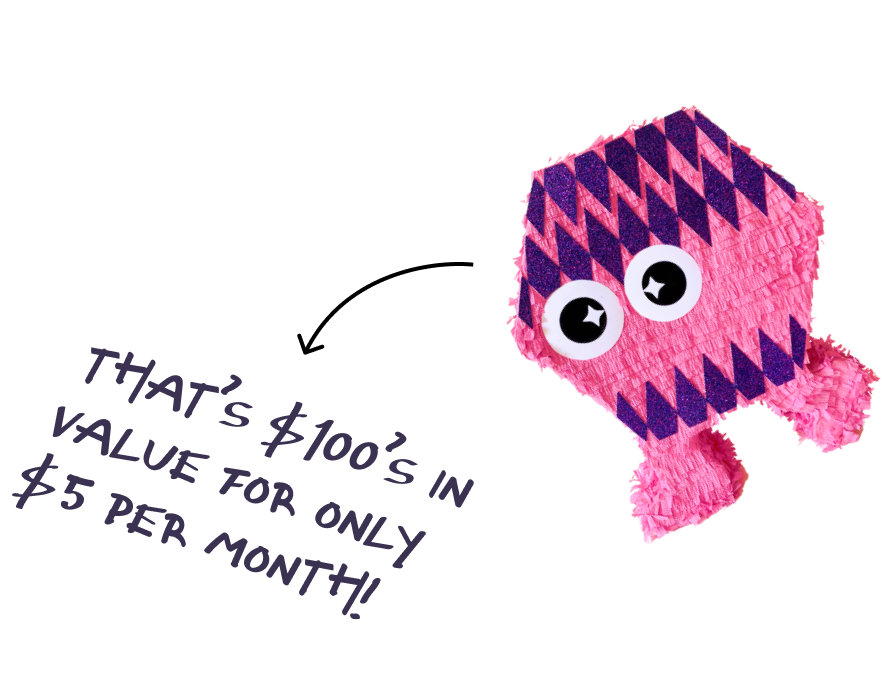 Piñata Max mascot peeking from the window border